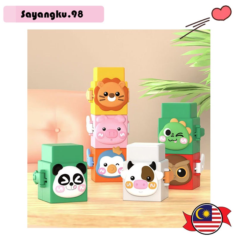 Baby 12pcs Cute Animal Stackers Stacking Cube Kids Toys Early Learning ...
