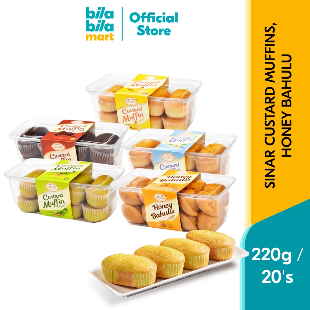 SINAR Custard Muffins, Honey Kuih Bahulu (Banana, Choco, Original, Pandan) 220g / 20's | Shopee ...