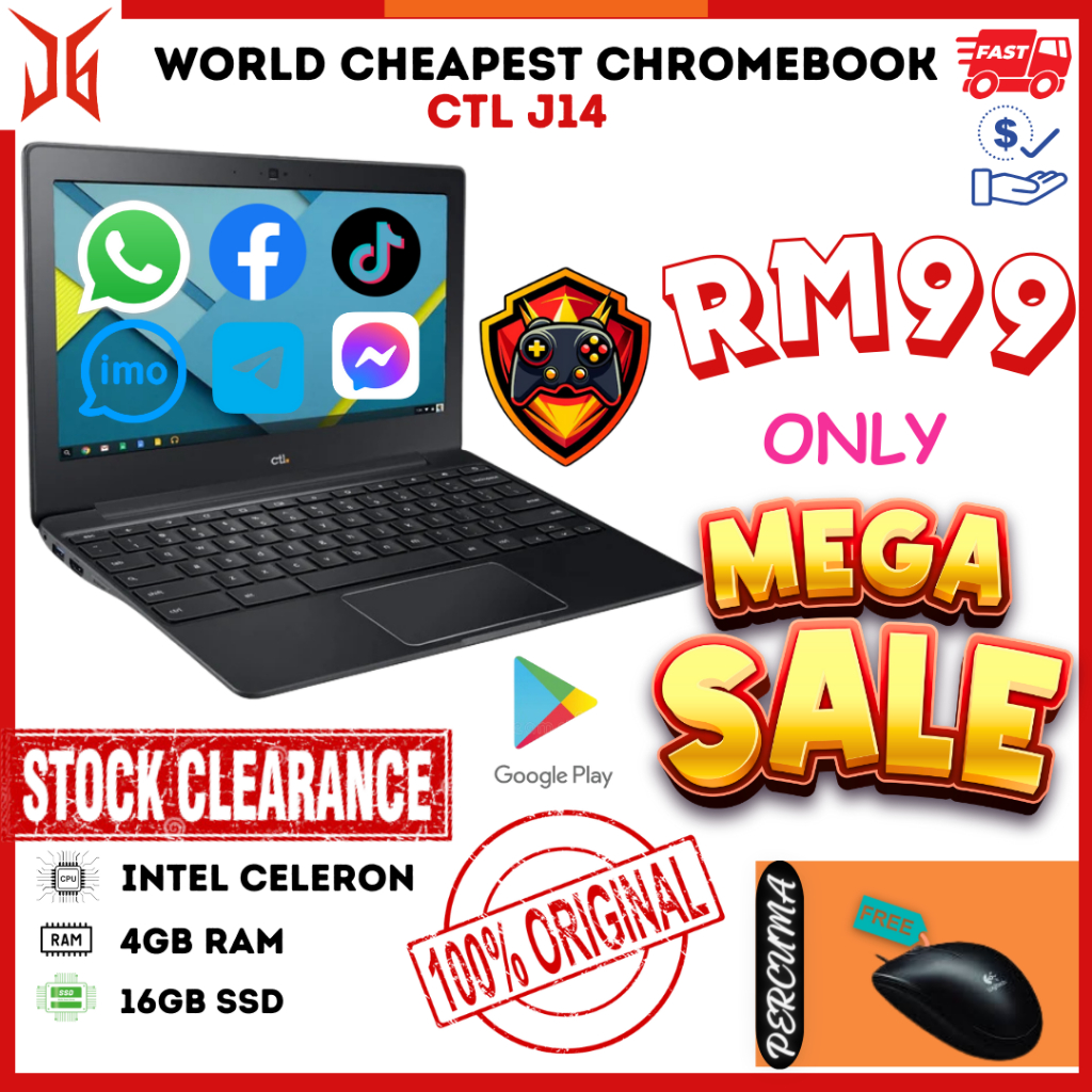 ( World Cheapest Chromebook Support Play Store) ,CTL j14, HD Display 11.6'', HDMI | Shopee Malaysia