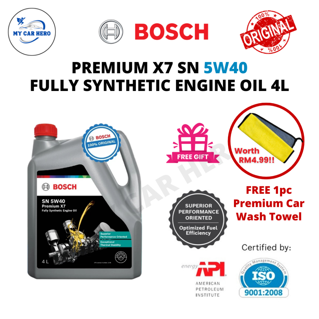 BOSCH Premium X7 SN 5W40 Fully Synthetic Engine Oil 4L Bosch Engine Oil ...