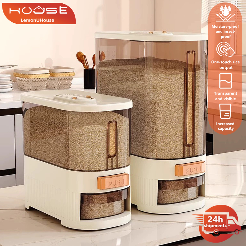 LemonUHouse Kitchen Rice Bucket Super Capacity Rice Dispenser Bekas ...