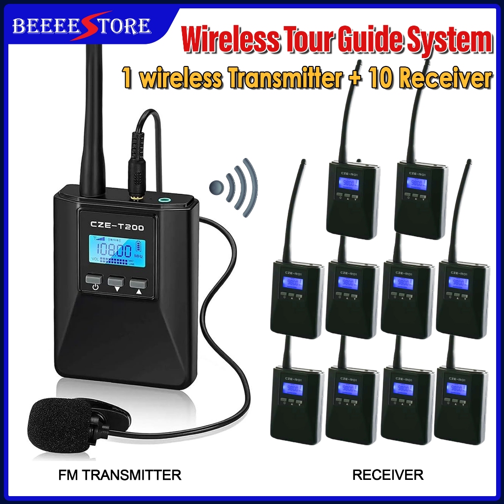 T200 R01 FM Transmitter Receiver Tour Guide System Wireless Microphone ...