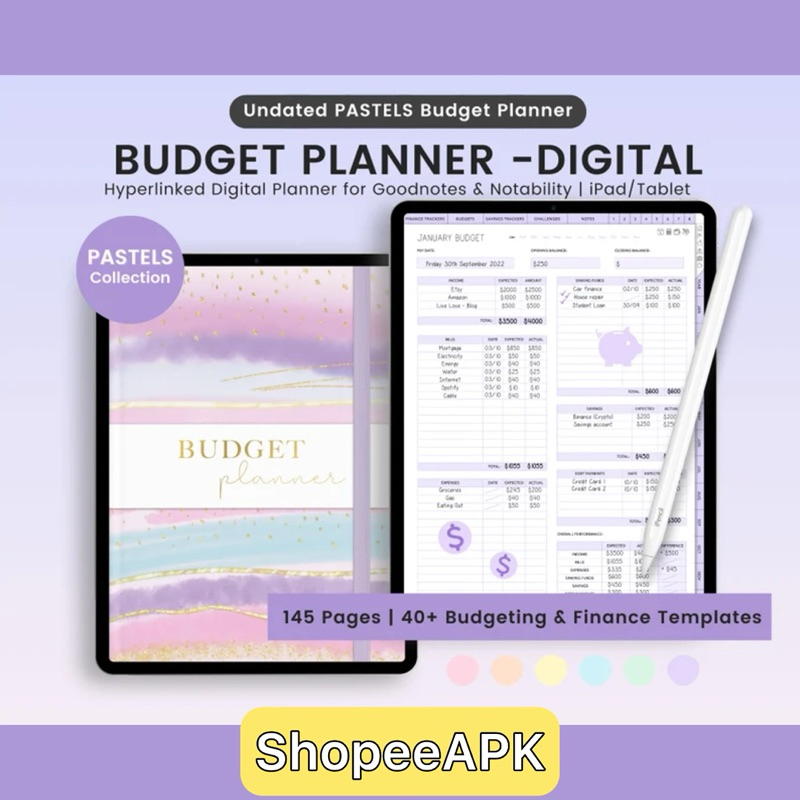 Digital Budget Planner | Pastel Finance Tracker & Portrait Template ...