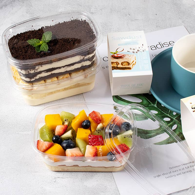 (50PCS) 300ml Transparent Plastic Cup Cake Square Food Container with ...