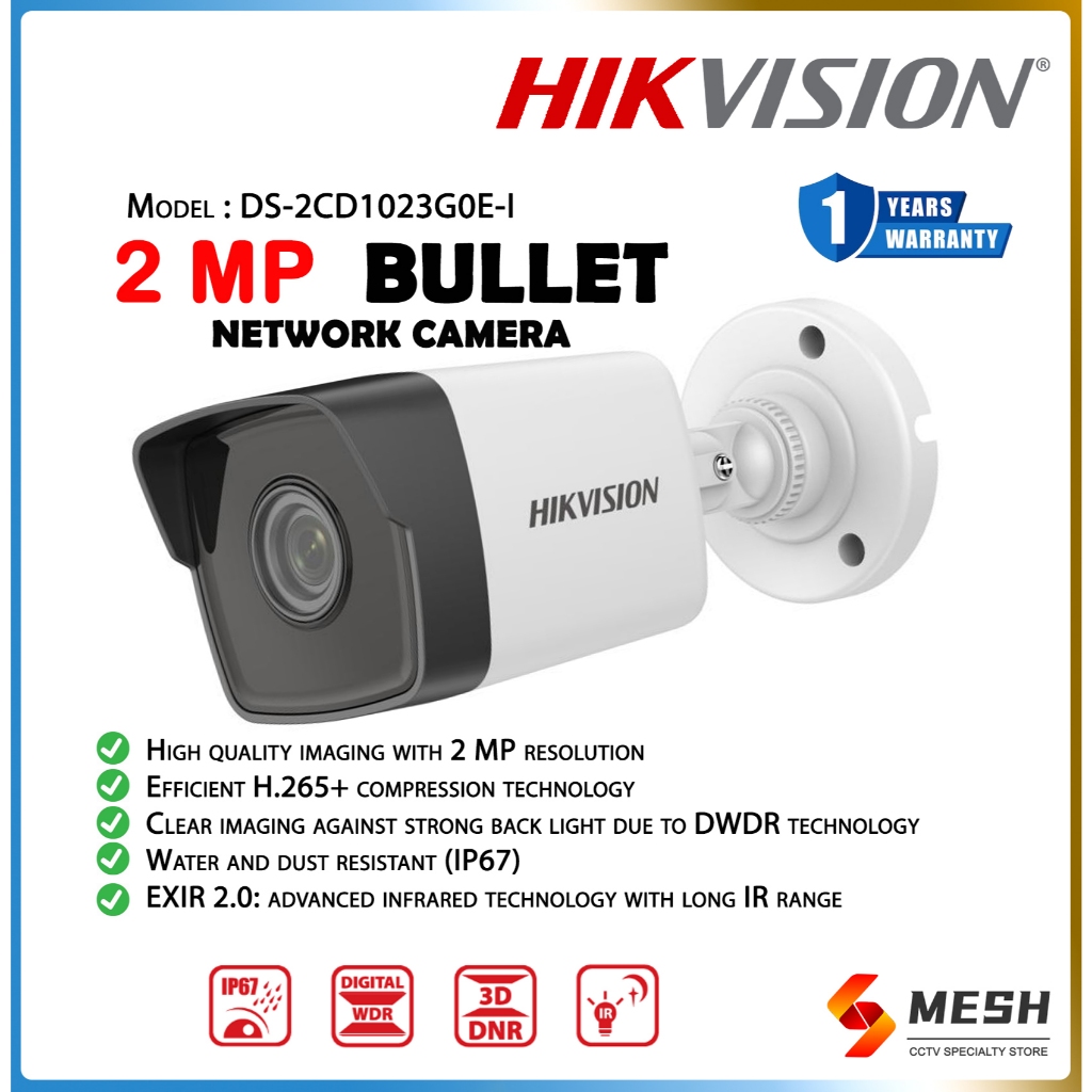 HIKVISION CCTV Network 2MP IR Fixed Bullet 1080 Full HD IP Camera DS-2CD1023G0E-I(L) 4MM LENS ...