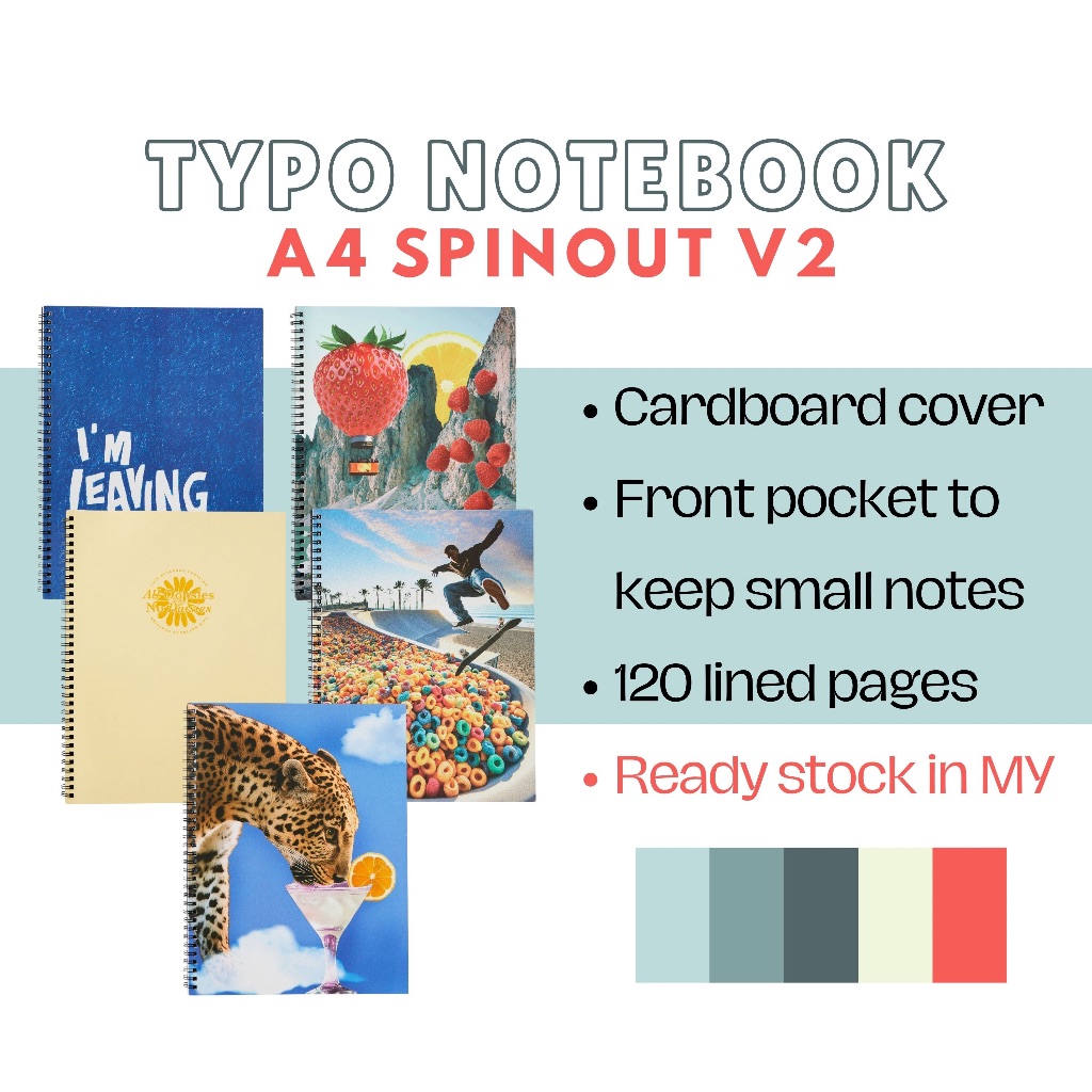TYPO Book / A4 Spinout Notebook V2 Recycled / 120 Lines Pages | Shopee ...