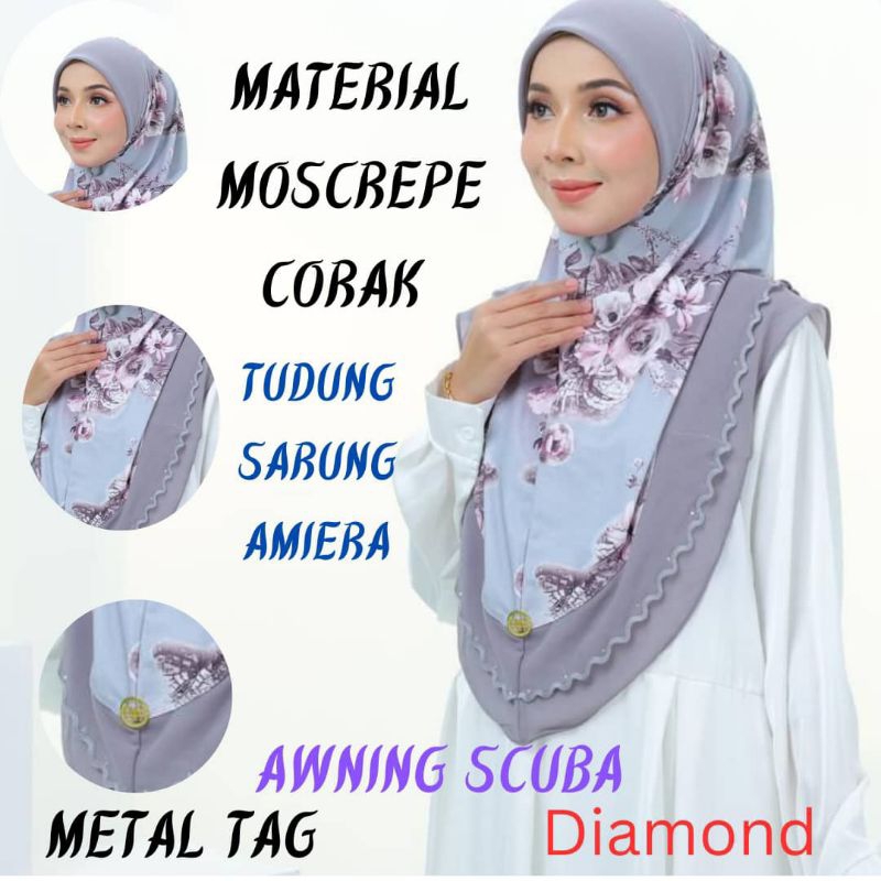 Tudung Sarung Amiera Corak Flora Instant hijab 2Layer with metal tag ...