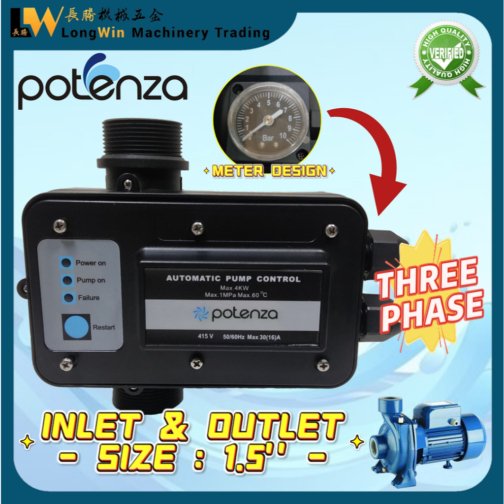 POTENZA PCT-10P Three Phase Automatic Pump Control Pressure Auto Switch ...