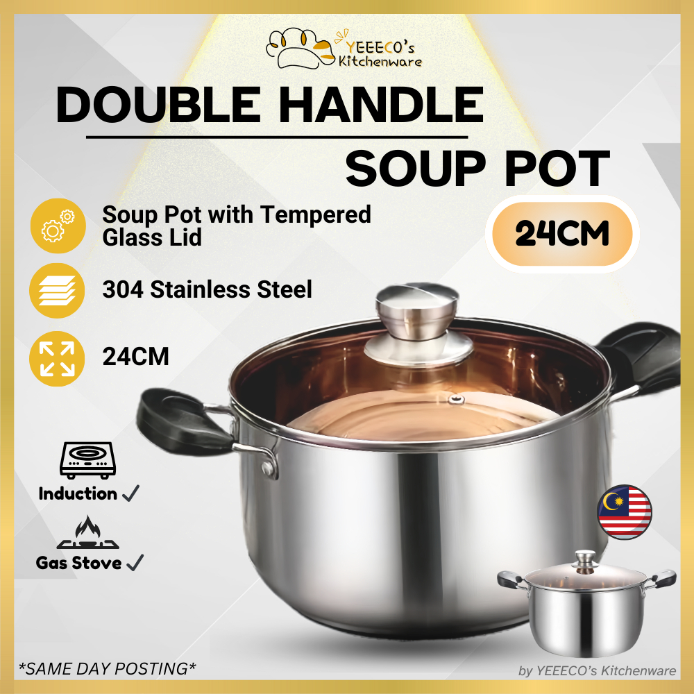 304 Stainless Steel Cookware Pot with Insulated Handle Steamer Pengukus ...