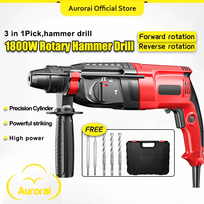 Rotary Hammer Drill 3 Mode With Handle 1800W Chisel Concrete Penebuk ...