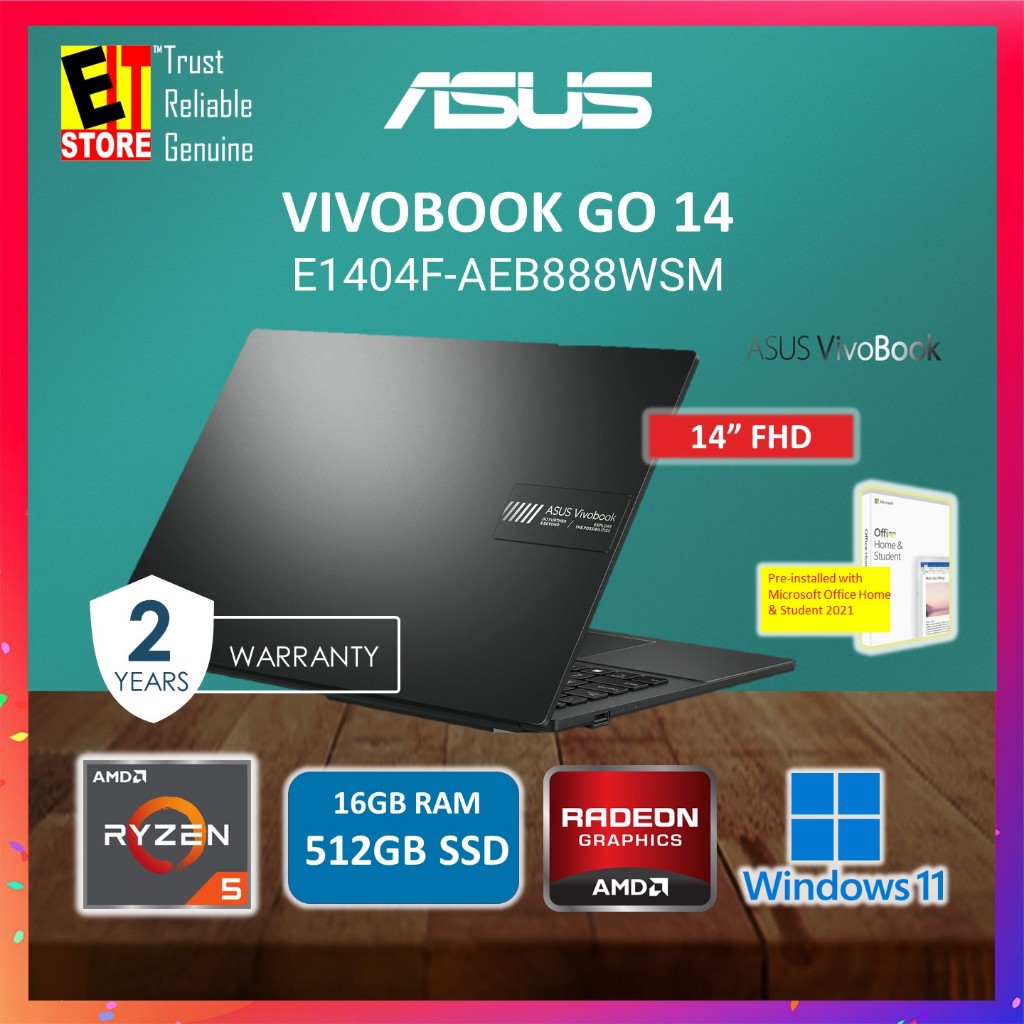 ASUS LAPTOP Vivobook Go 14 E1404F (RYZEN 5 7520U /16GB/512GB /AMD ...