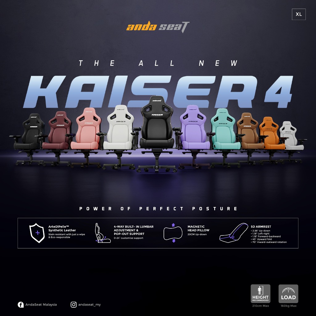 AndaSeat Kaiser 4 XL v2 6D Armrest Premium Gaming Chair - Pop-out ...