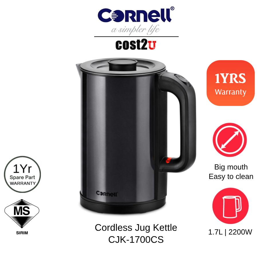 Cornell Cordless Jug Kettle 1.7L | CJK-1700CS (Cerek 热水壶 SUS 304 Double ...