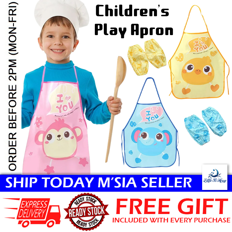 [Little B House] Cute Kids Apron For kids Waterproof Art Painting Apron ...