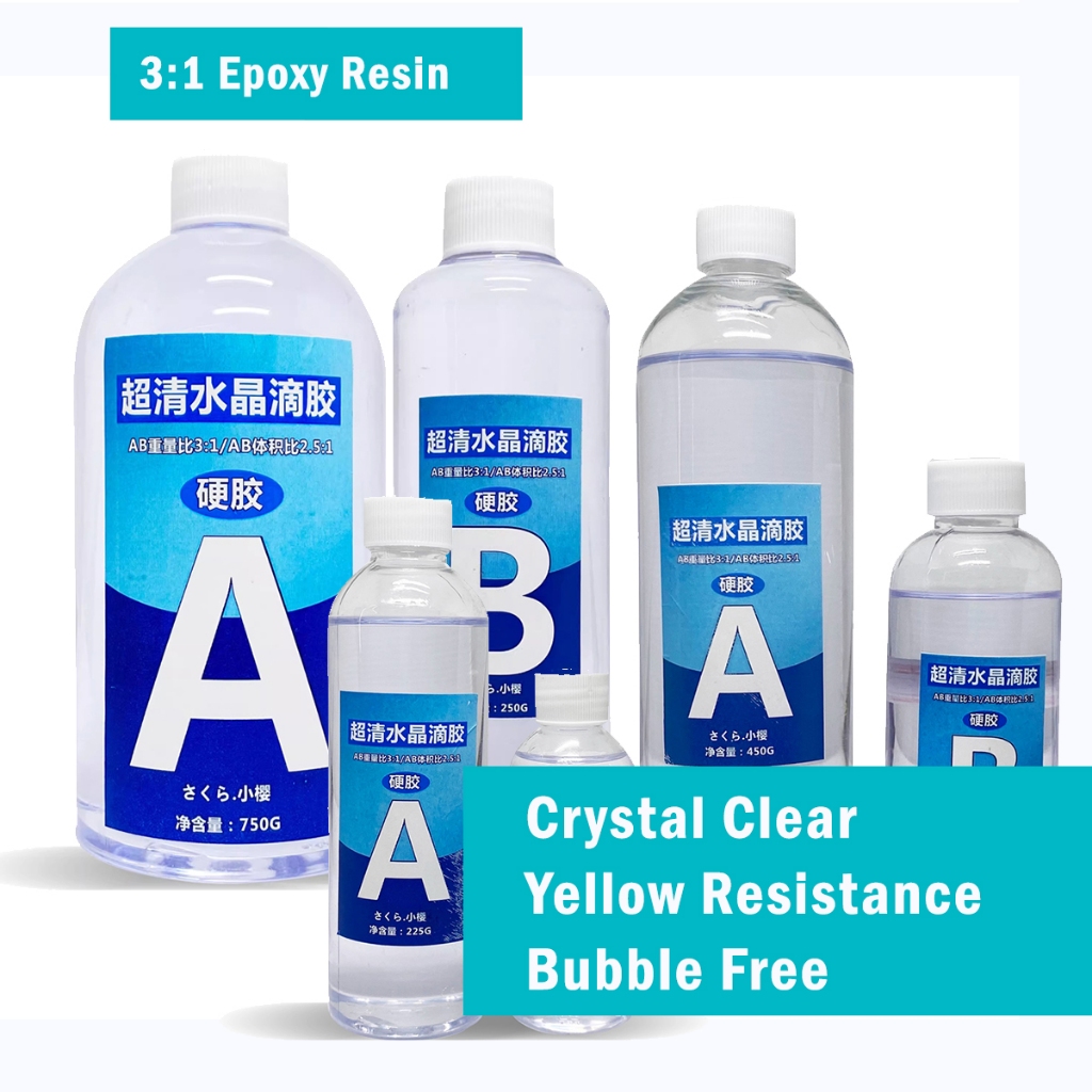 300g 600g 1kg Epoxy Resin 3:1 Crystal Clear Self Leveling Yellow Resistant Bubble Free | Shopee ...