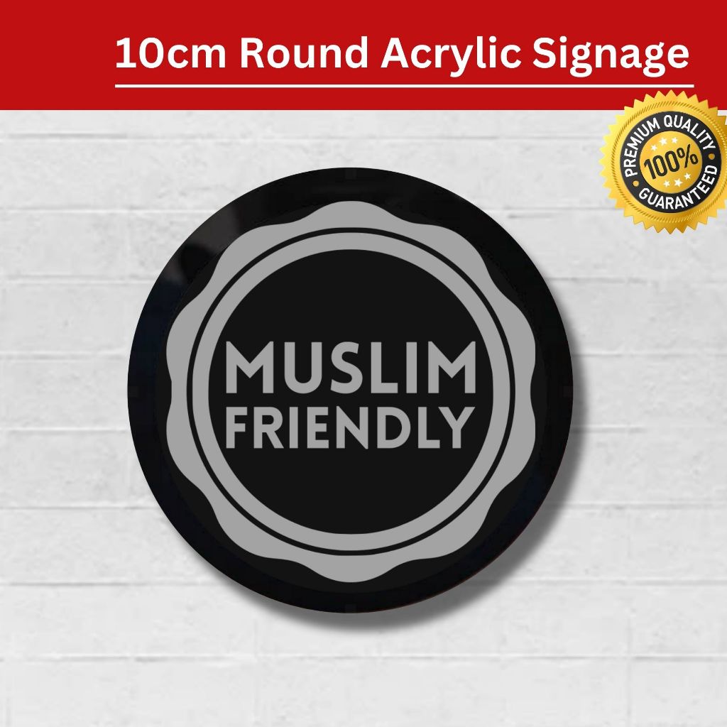 Muslim Friendly Signage - 10 cm Diameter Signage with Double sided tape ...