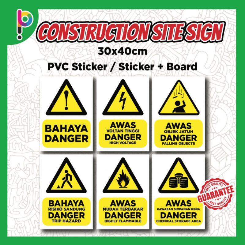 CONSTRUCTION DANGER REMINDERS PVC STICKER + BOARD | Shopee Malaysia