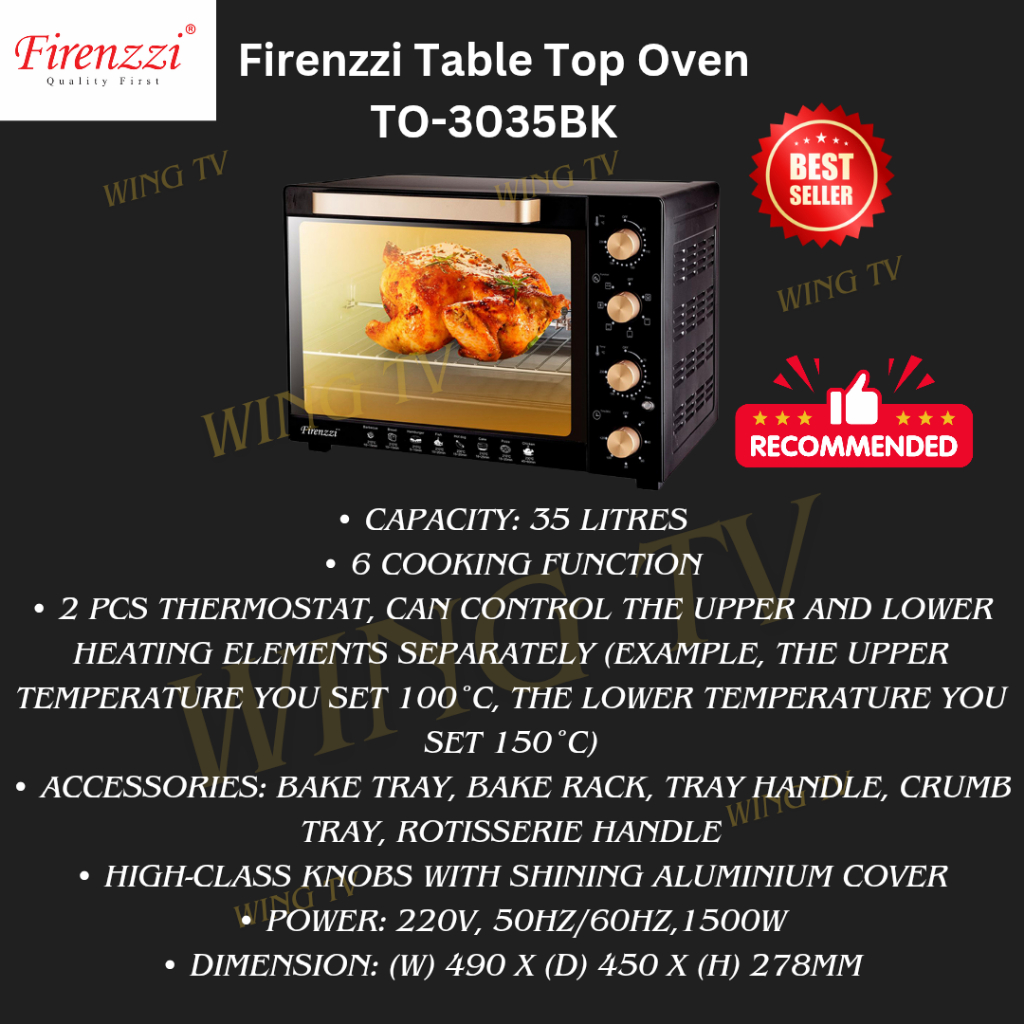 Firenzzi Table Top Oven 100 Liter 60 Liter 50 Liter 35 Liter TO-3035BK ...