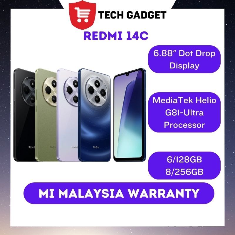 Xiaomi Redmi 14C Smartphone | Mediatek Helio G81 Ultra | 6.88" IPS LCD Display | 50MP Triple ...