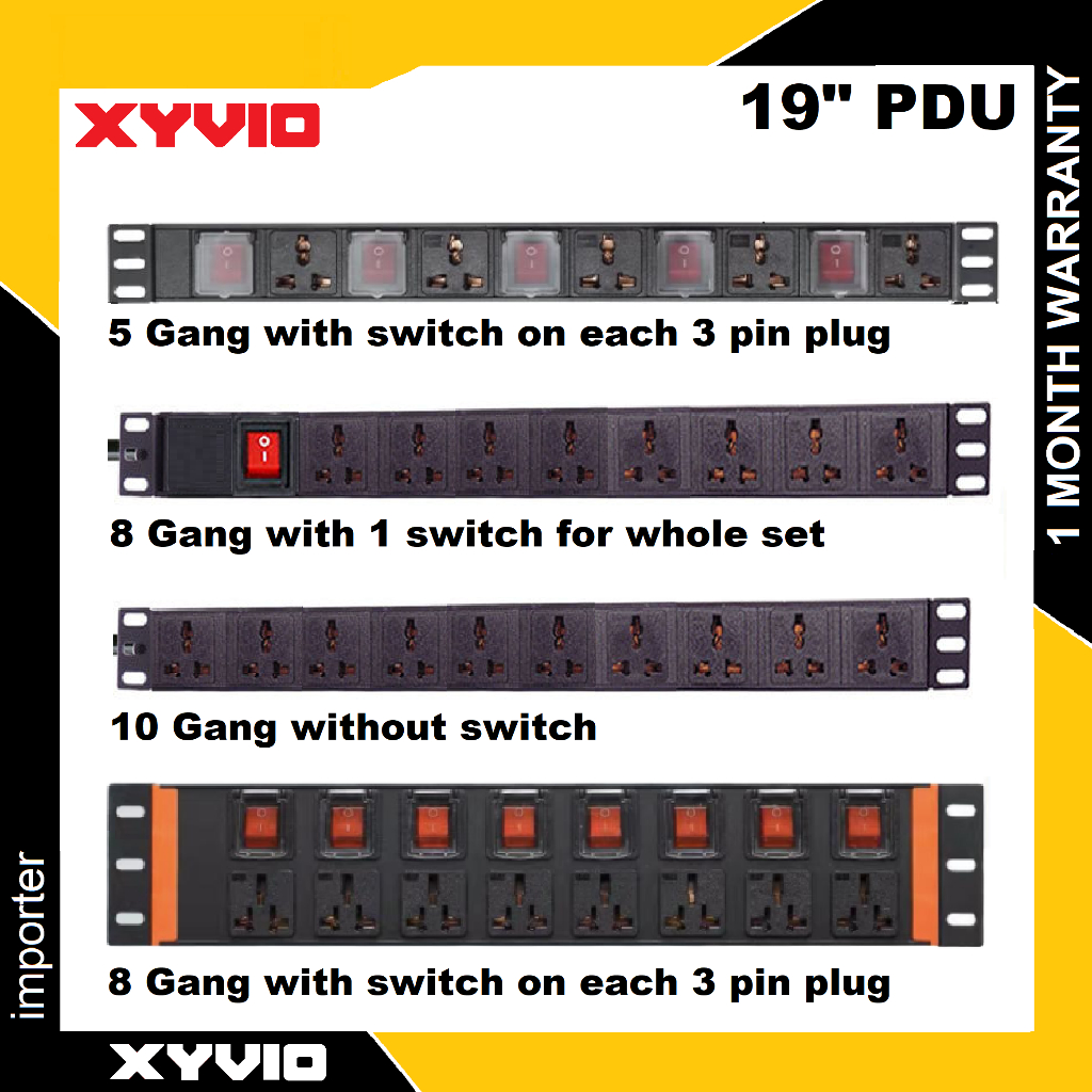 PDU 19inch 1U / 2U UK SIRIM Sockets Overload Protector Power ...