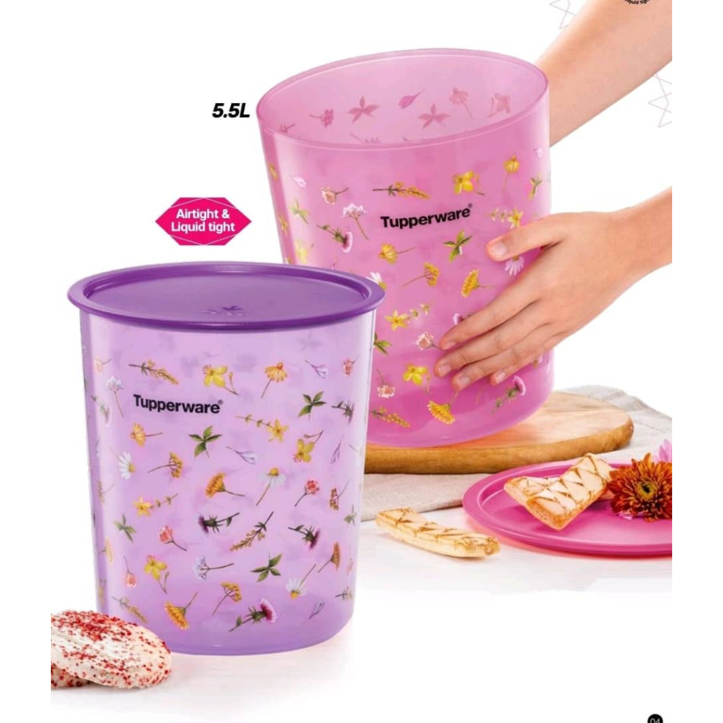 Tupperware Spring Bloom Maxi Canister (One Touch) 5.5L - Pink / Purple | Shopee Malaysia