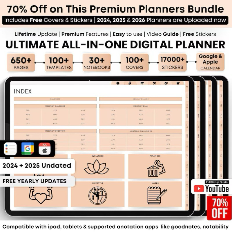 All-in-One Digital Planner 2024-2026 - Undated Journal, GoodNotes ...