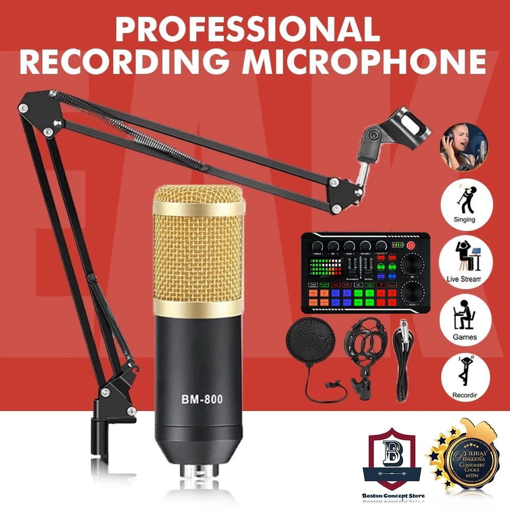 BOSTON New Professional Condenser BM800 with V8 Studio Microphone Vocal Record Mic with Stand ...