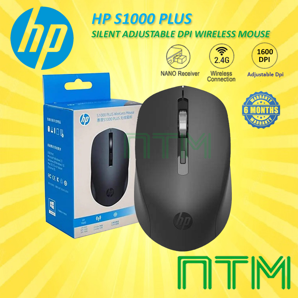 HP S1000 PLUS WIRELESS 2.4GHZ 800-1600 ADJUSTABLE DPI SILENT MUTE MOUSE ...