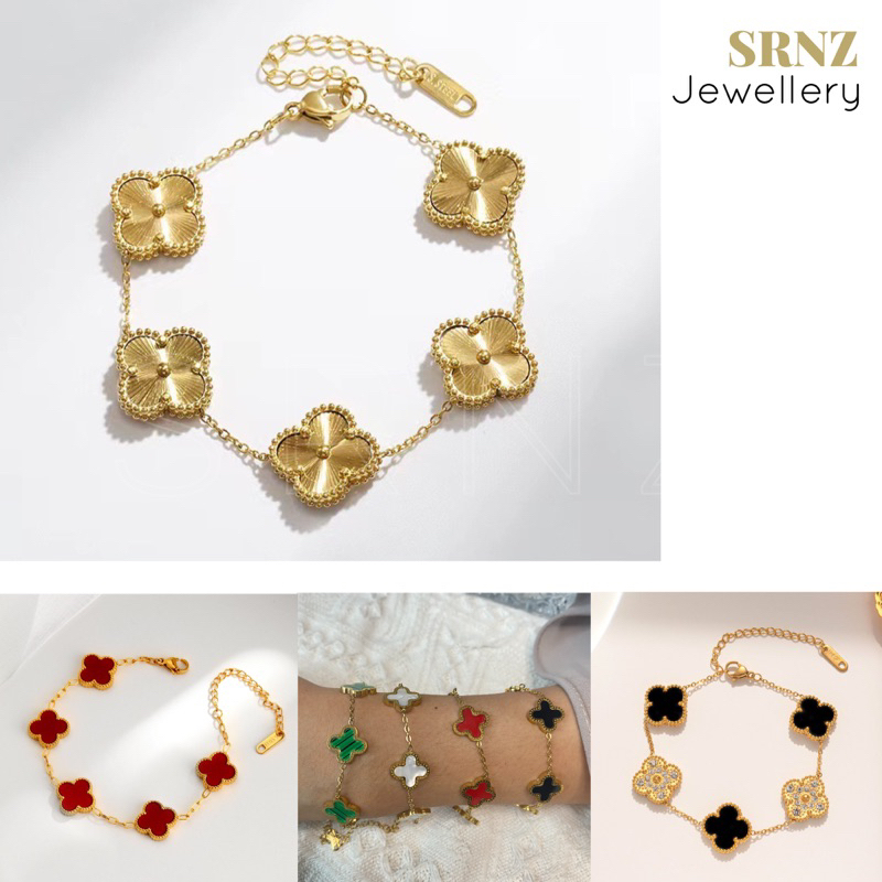🇲🇾READYSTOCK🇲🇾CLOVER BRACELET GELANG 18K TITANIUM STEEL GOLD GOLDEN NON ...