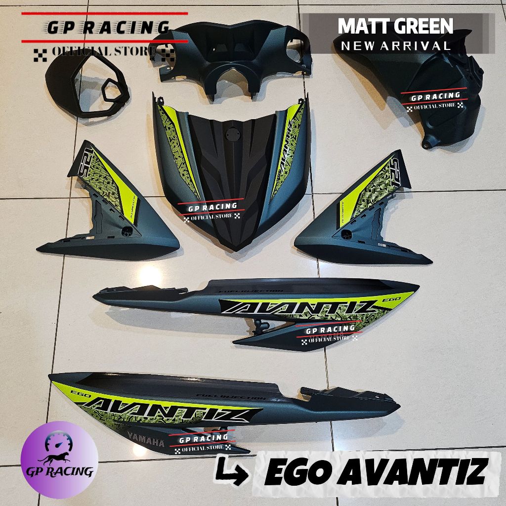 Ego Avantiz cover set Matt Green + Black with sticker (4) Hijau Serbam "GP RACING" | Shopee Malaysia
