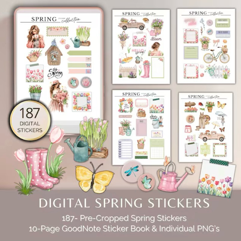 Spring Stickers - Digital Planner, GoodNotes iPad/Tablet, Pre-Cropped ...