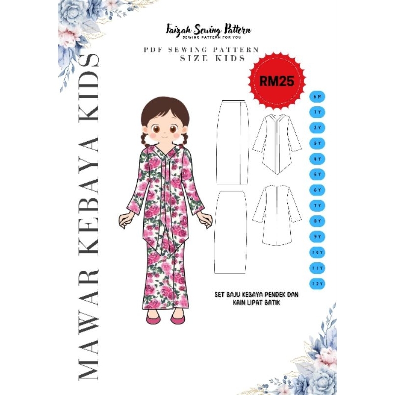 POLA DIGITAL (POLA MAWAR KEBAYA KANAK2) | Shopee Malaysia