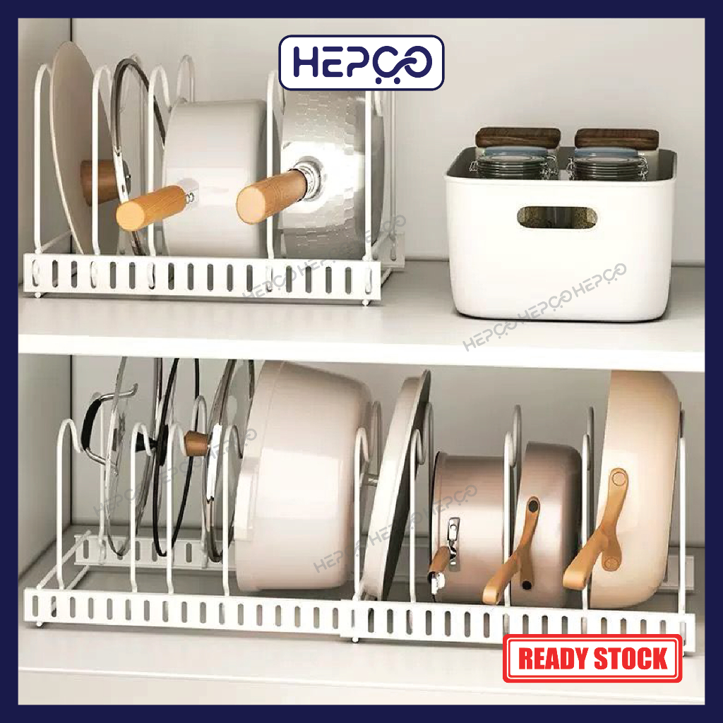 Pan Organizer Rack Pot Lid Holder Expandable Pot & Pans Organizer With ...