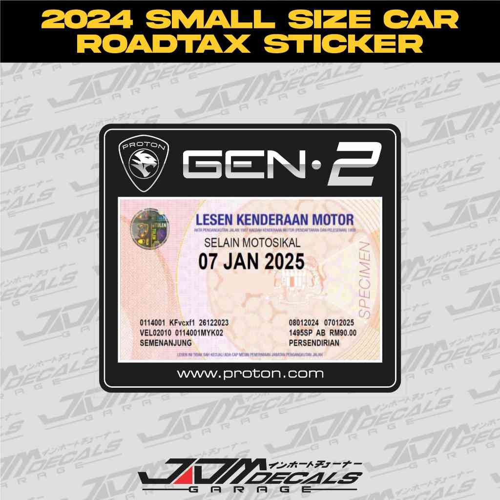 [2024 SMALL SIZE CAR ROADTAX STICKER] Proton Gen2 Windscreen Roadtax ...