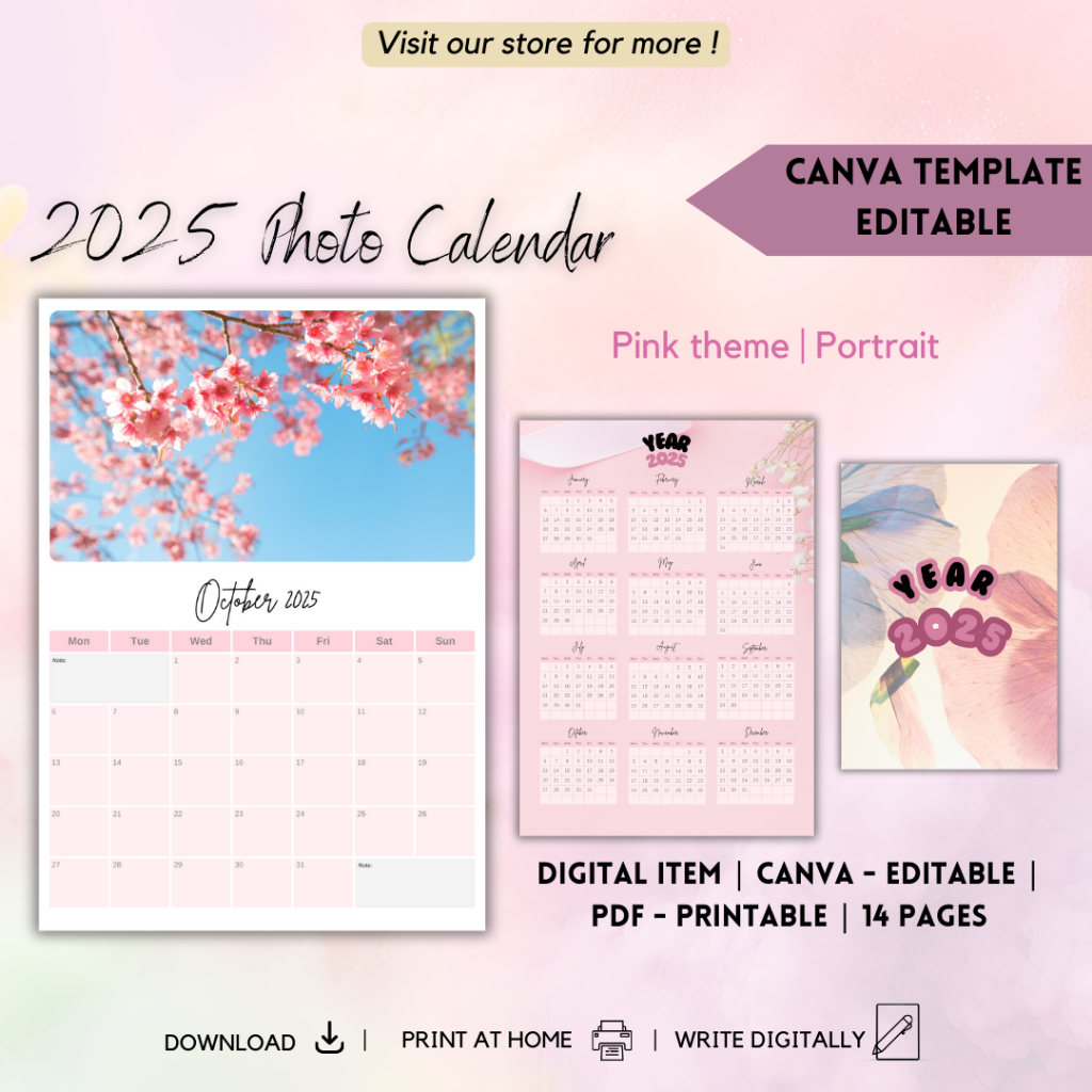 2025 calendar | Photo calendar | Canva Template Editable | PDF ...