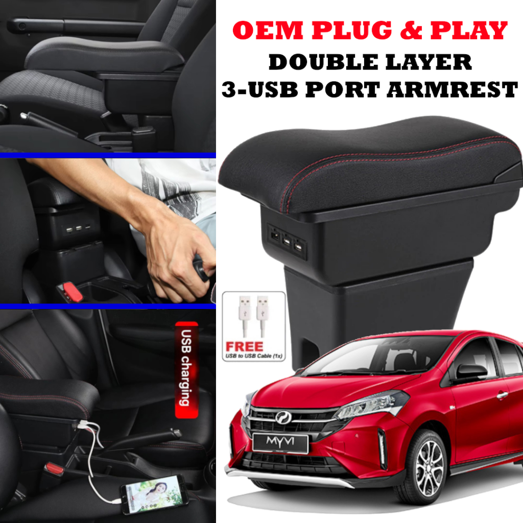 New Myvi MG3 Car Arm Rest Double Layer Compartment Organizer Armrest 3 ...