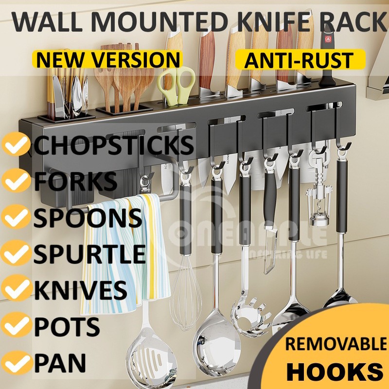 Multi-Functional Knife Rack Drill Kitchen Tools Holder Rak Pisau ...