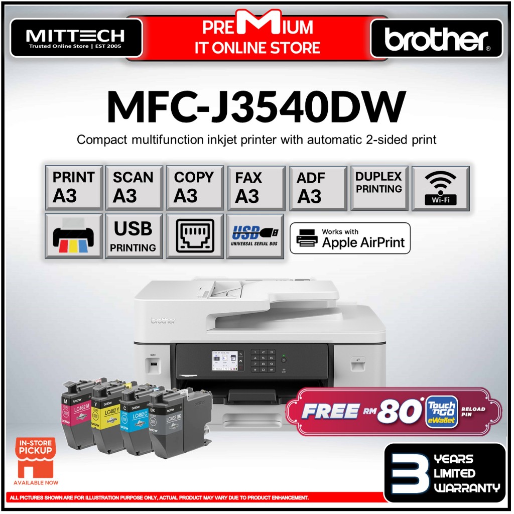 Brother Color Inkjet Printer A3 A4 4in1 Wireless MFC-J3540DW | ADF ...