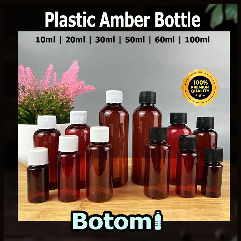 10ml to 100ml PET amber empty plastic bottle with screw cap botol ...