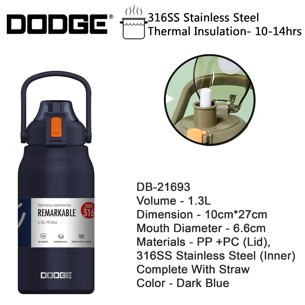 DODGE Dual Head Stainless Steel Vacuum Flask Thermos Water Bottle With ...
