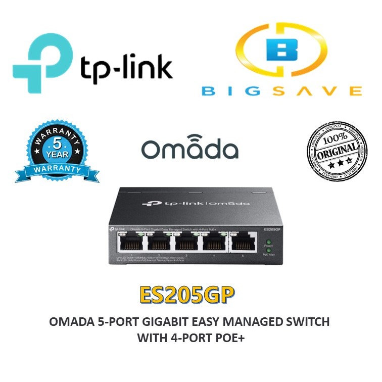 TP-LINK ES205GP OMADA 5-PORT GIGABIT EASY MANAGED SWITCH WITH 4-PORT POE+ | Shopee Malaysia
