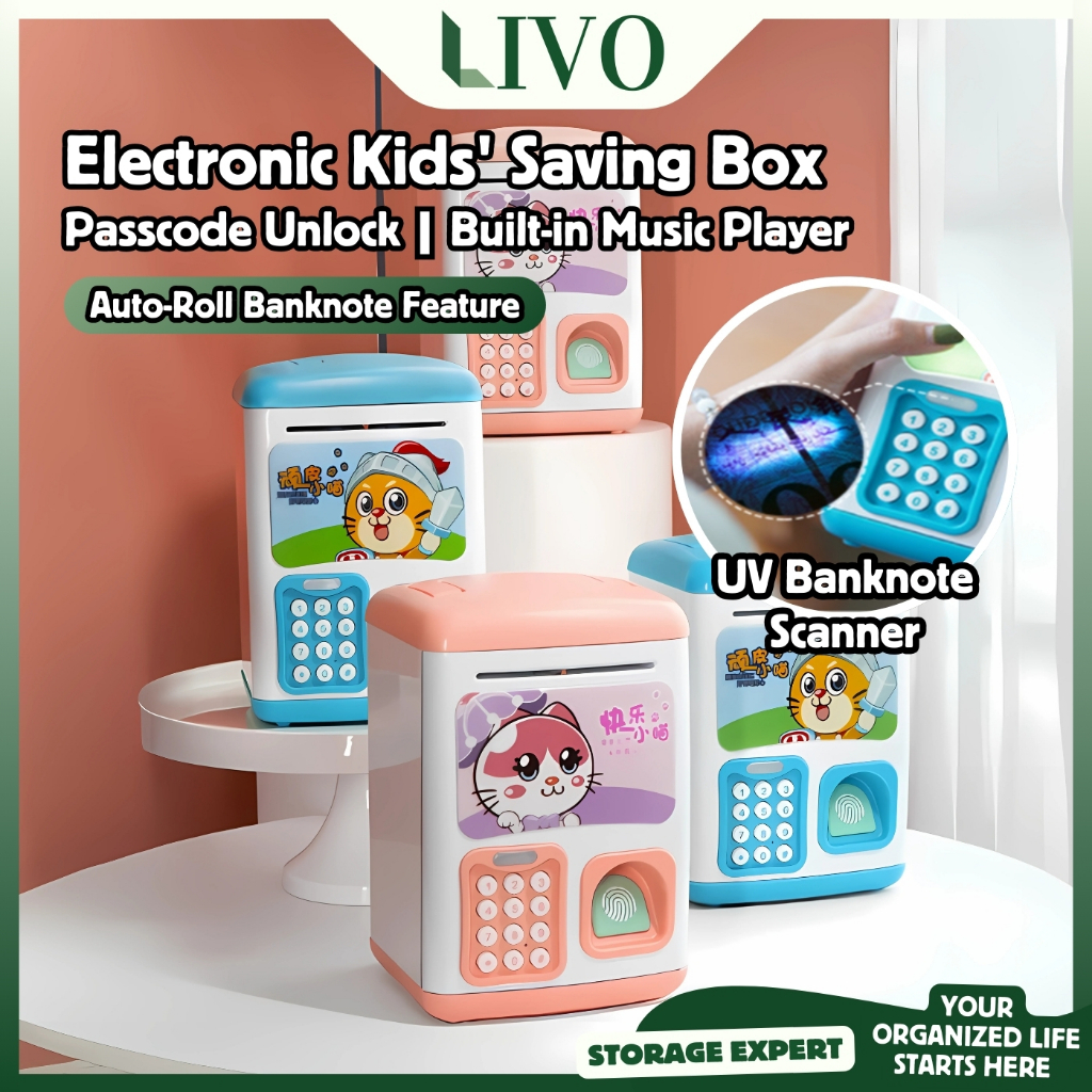 Kid Saving Box Electronic Fingerprint Storage Safe Piggy Bank Children ...