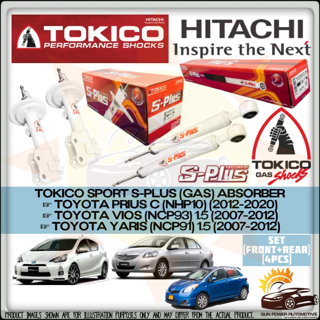 TOKICO TKC S-PLUS Toyota Vios NCP93 Yaris NCP91 Prius C NHP10 Gas Shock Absorber ( FRONT REAR ...
