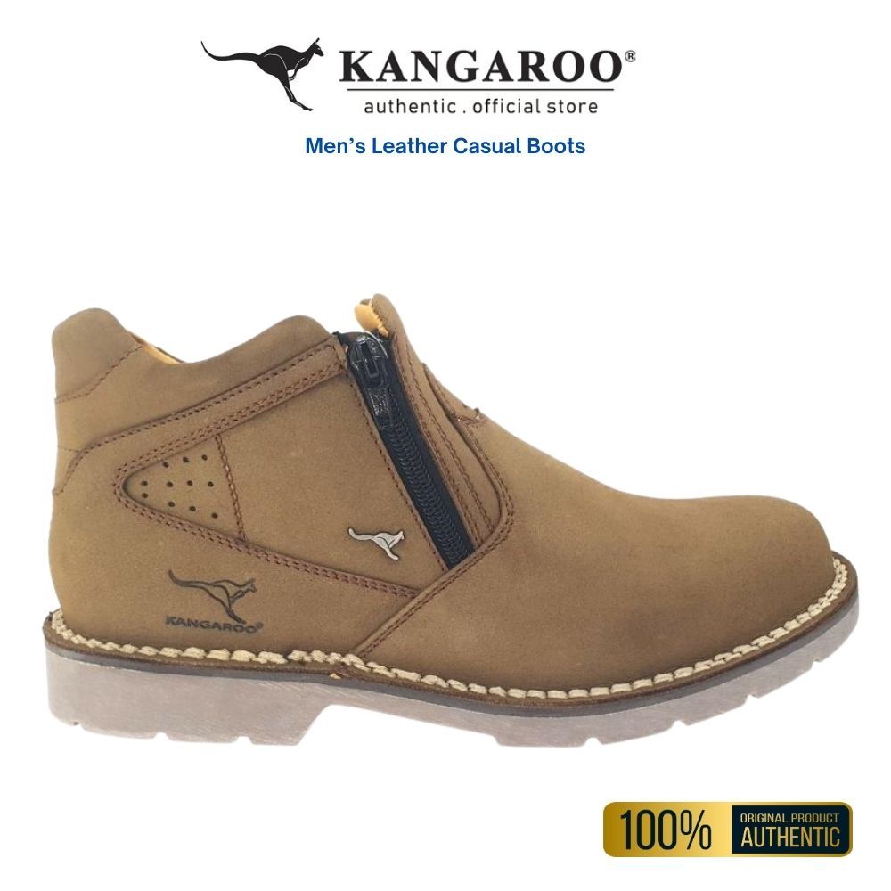 KANGAROO Original Men Genuine Leather Zipper Boots - Khaki 9893-S13 ...