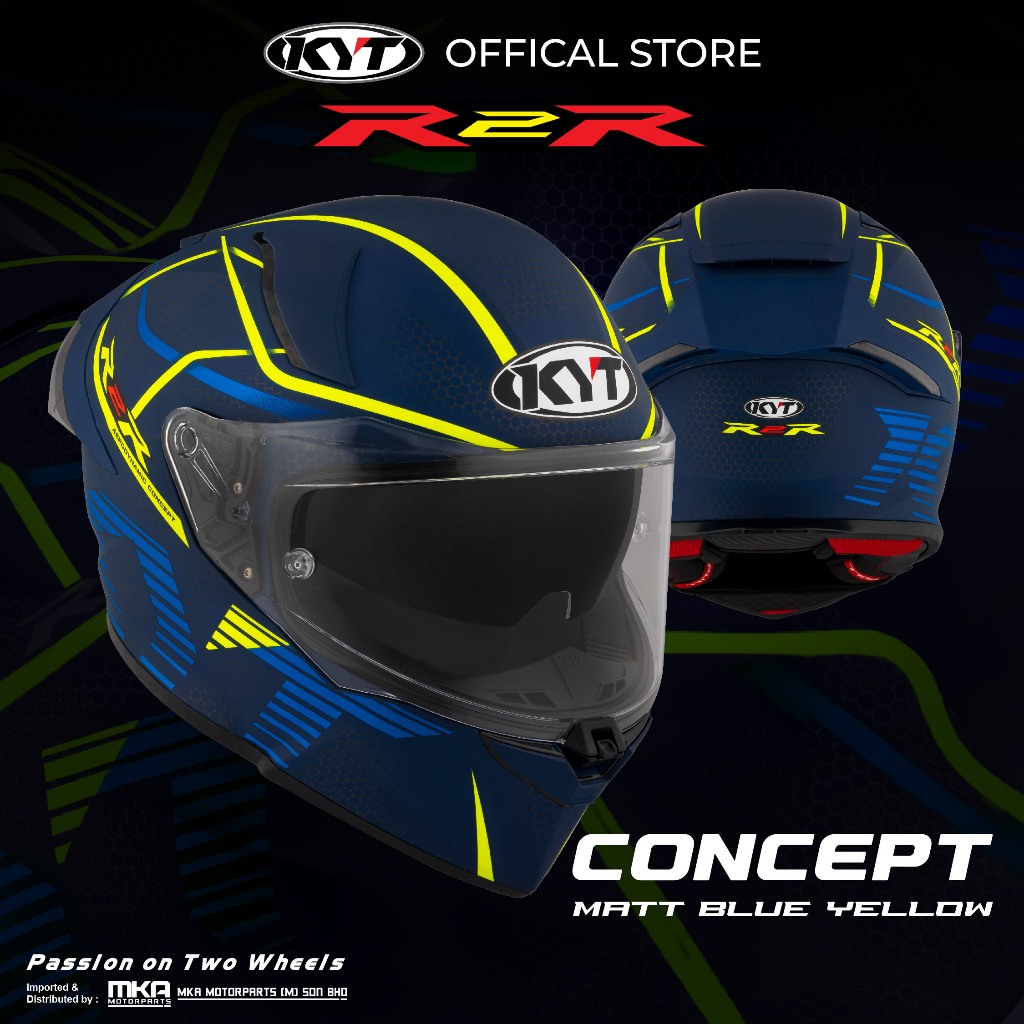 KYT R2R Pro Concept Helmet - Matt Blue/Yellow | Shopee Malaysia