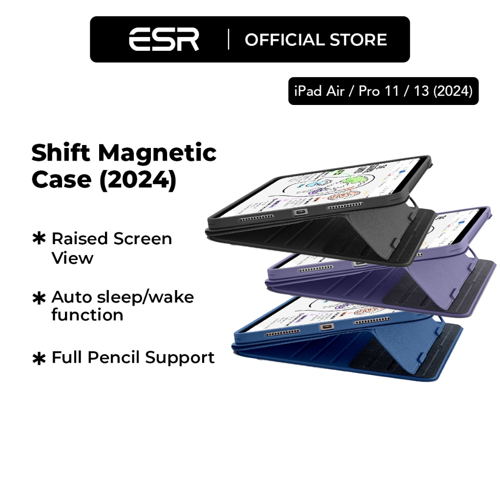 ESR iPad Air / Pro 11 13 (2024) Shift Magnetic Case with 9 angle stand ...