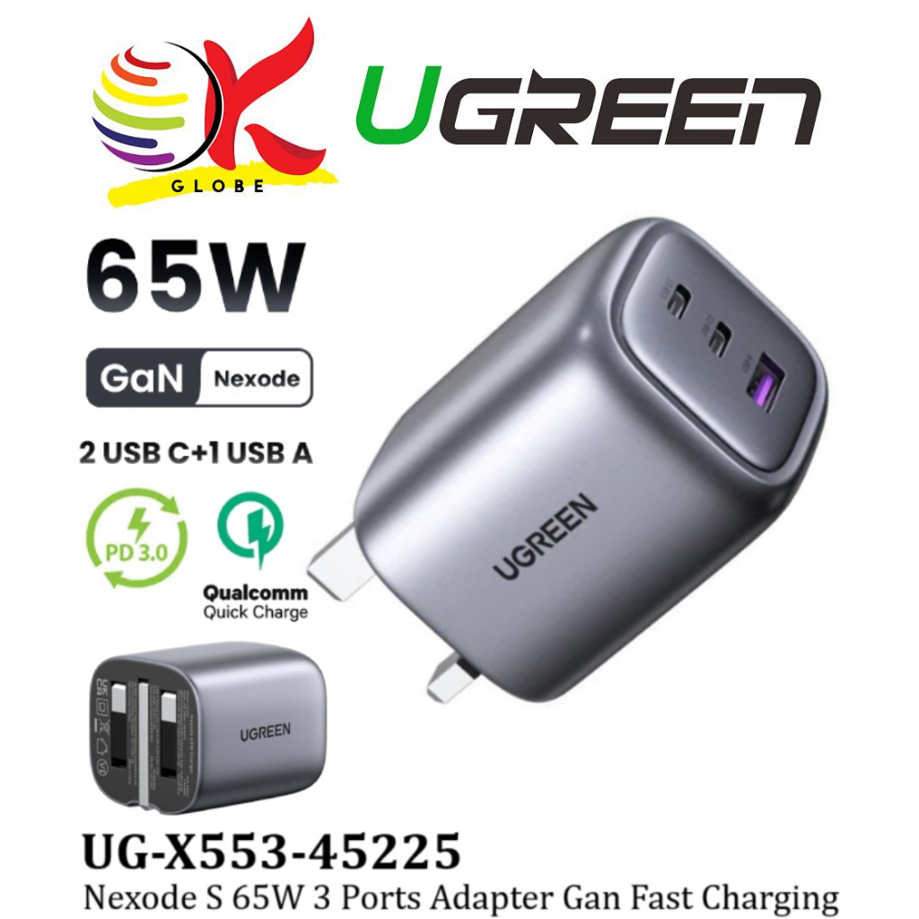 UGREEN X553-45225 FOLDABLE NEXODE S GAN CHARGER ADAPTER 65W 3 PORT TYPE ...
