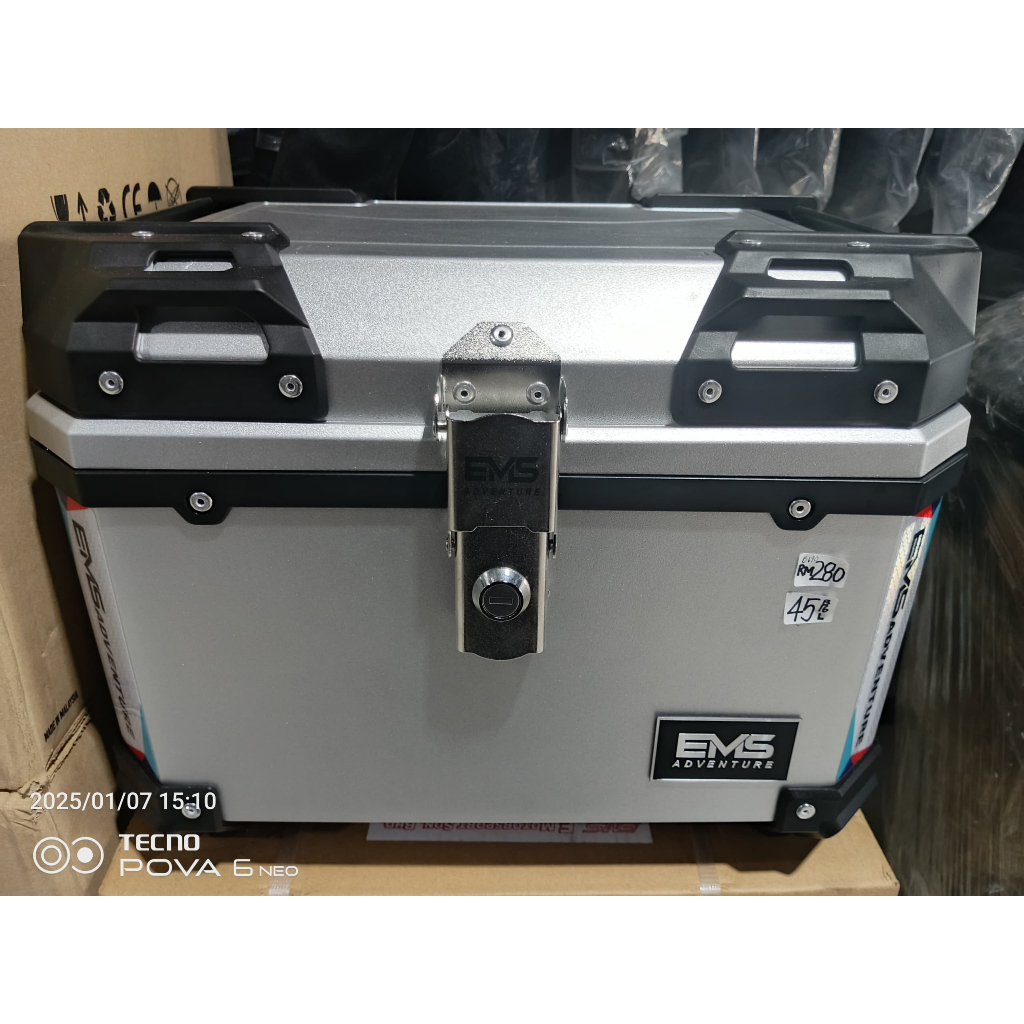 EMS TOP BOX 45L BLACK WITH LINER / HONDA RS150 RSX Y15ZR Y16ZR LC135 RS ...