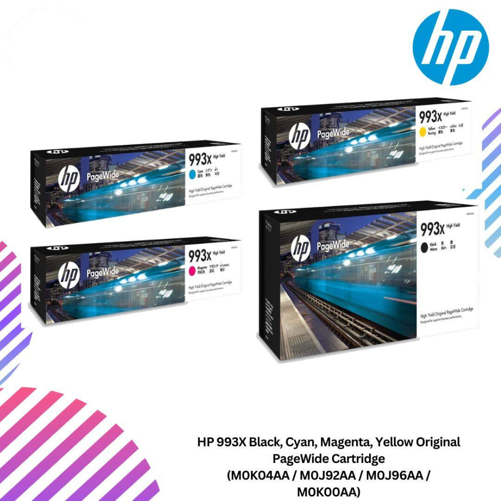 HP 993X Black, Cyan, Magenta, Yellow Original PageWide Cartridge (M0K04AA / M0J92AA / M0J96AA ...