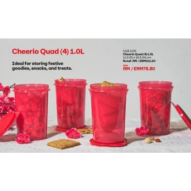 Cheerio Quad Tupperware Bekas Kedap Udara 1L Hadiah murah bajet bekas susu gula | Shopee Malaysia